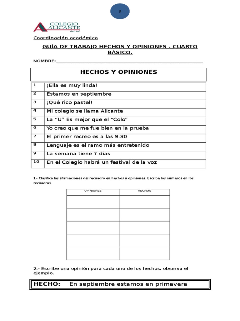 Hechos Y Opiniones 4to Grado
