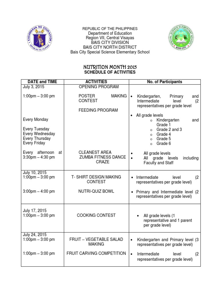 Nutrition Month Activities 2015 Plan | PDF | Learning | Food And Drink