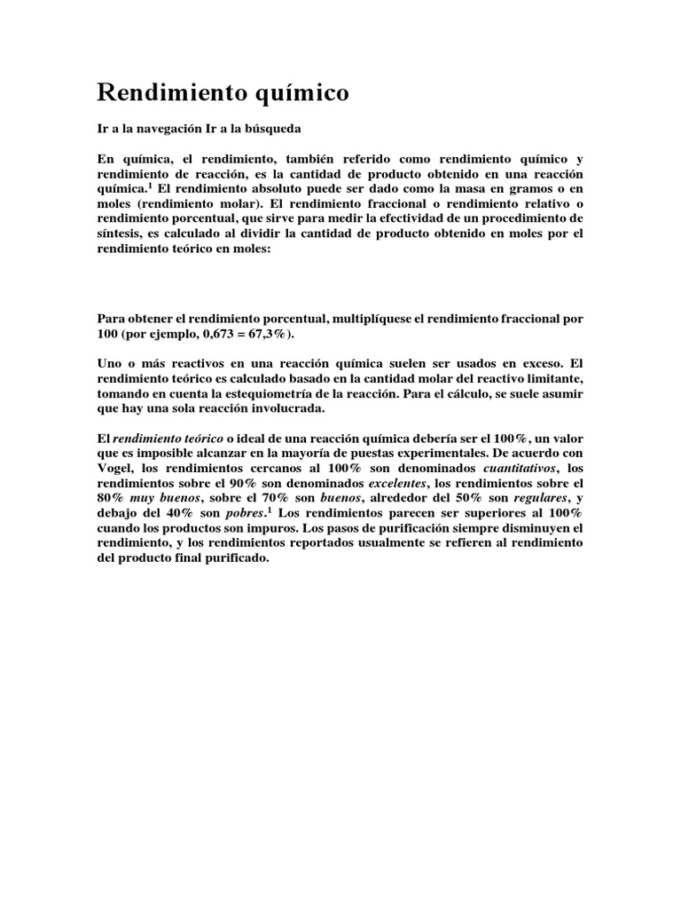Rendimiento Químico | PDF