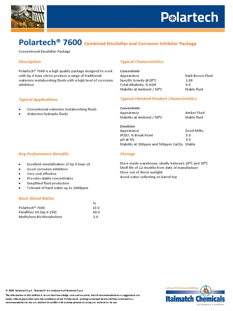 TDS Polartech 7600 | PDF | Emulsion | Chemistry