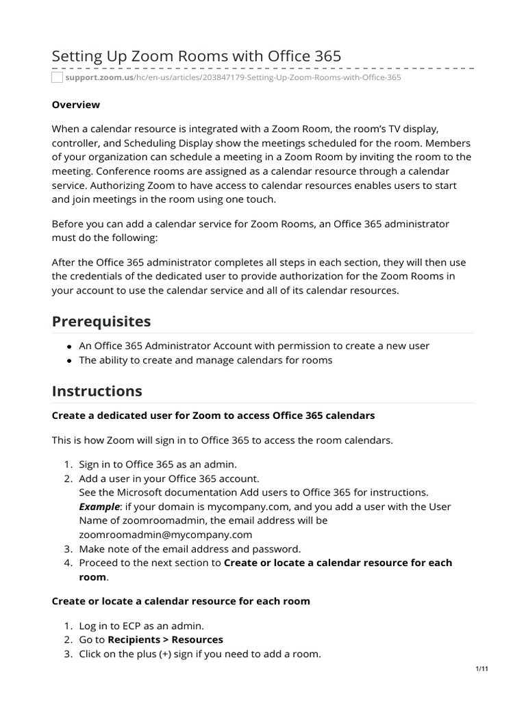 Setting Up Zoom Rooms With Office 365 | PDF | Office 365 | Information ...