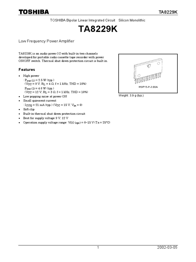 TA8229K | PDF | Capacitor | Reliability Engineering