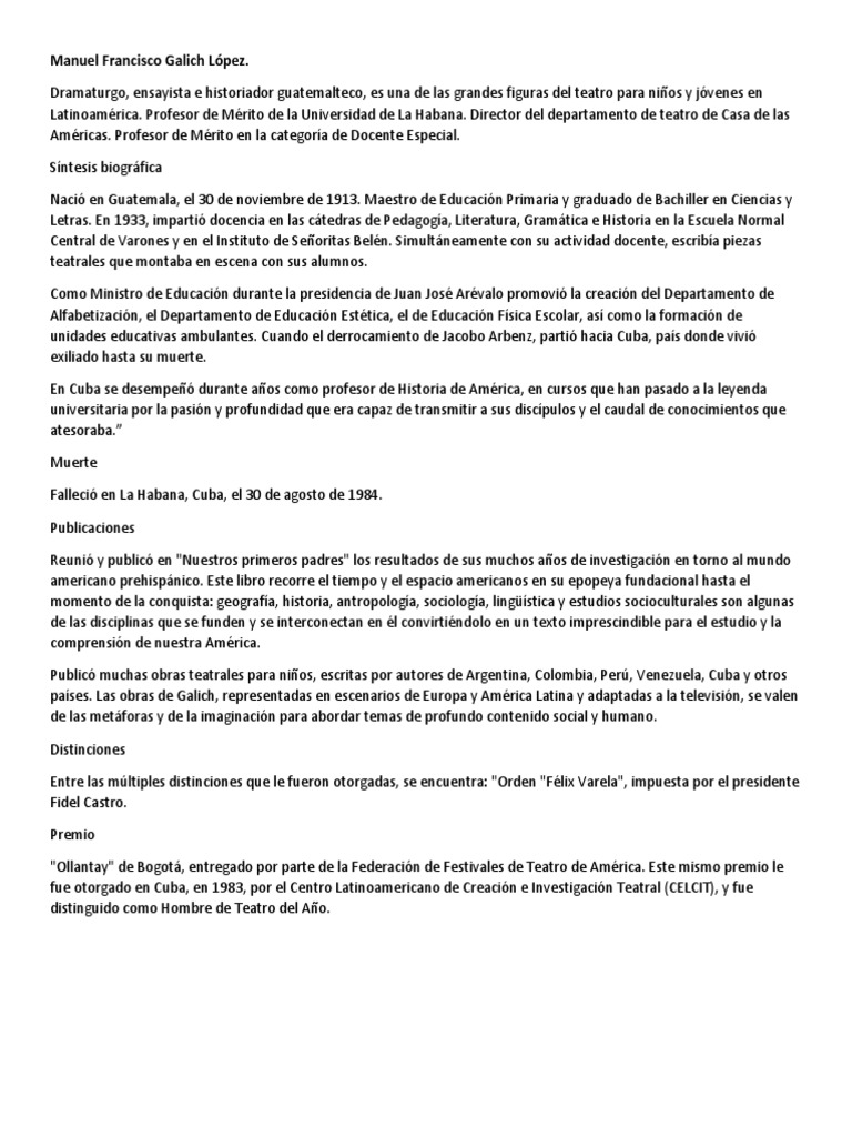 Biografía de Manuel Galich López | PDF | Poesía | Educación avanzada