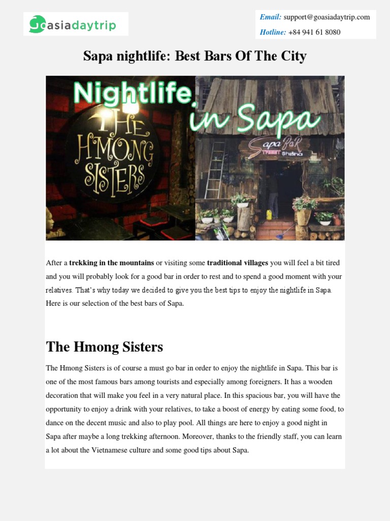 Sapa Nightlife: Best Bars of The City: Email: Hotline | PDF