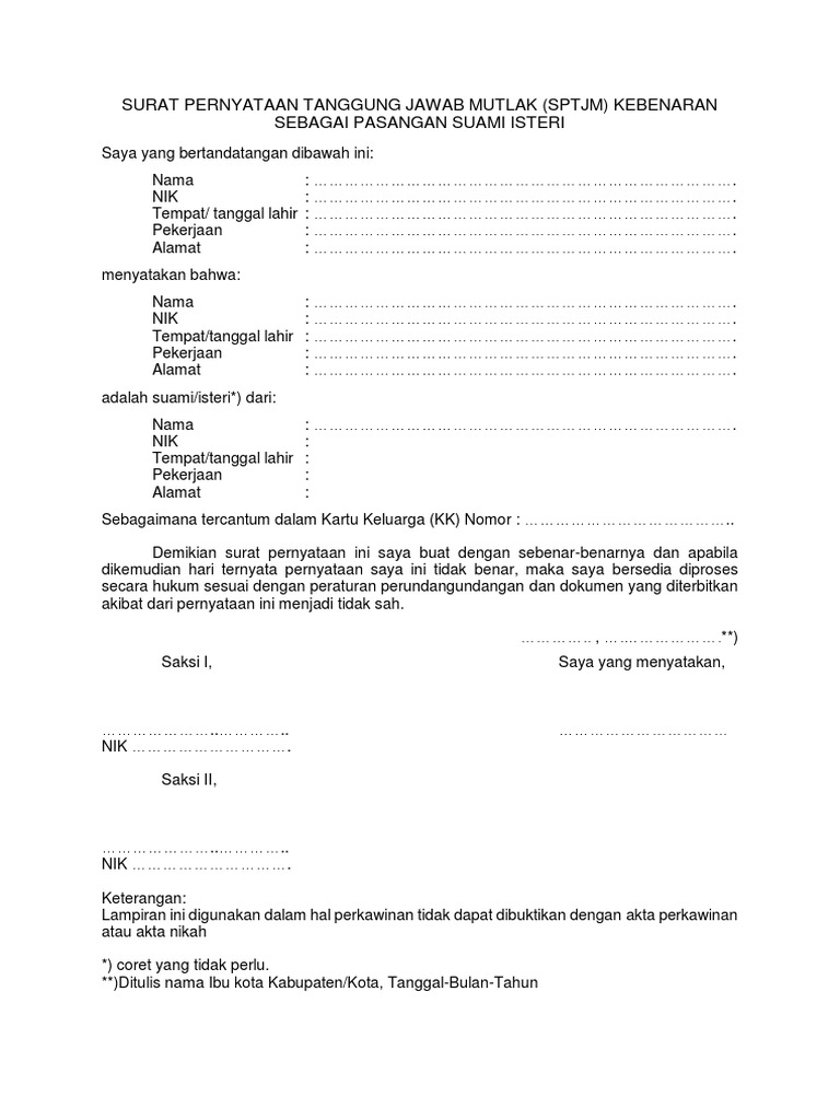 Formulir SPTJM Data Perkawinan | PDF | Hukum