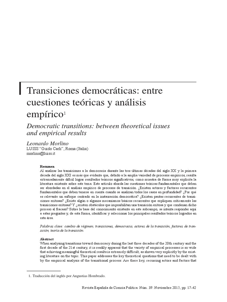 Transiciones Democráticas: Entre Cuestiones Teóricas y Análisis Empírico | PDF | Democracia ...