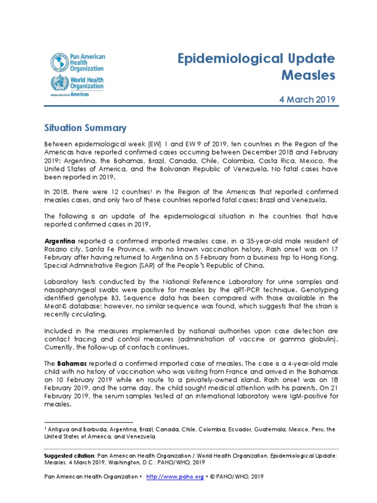 Measles Epidemiological Update 2019 | PDF | Measles | Pan American ...