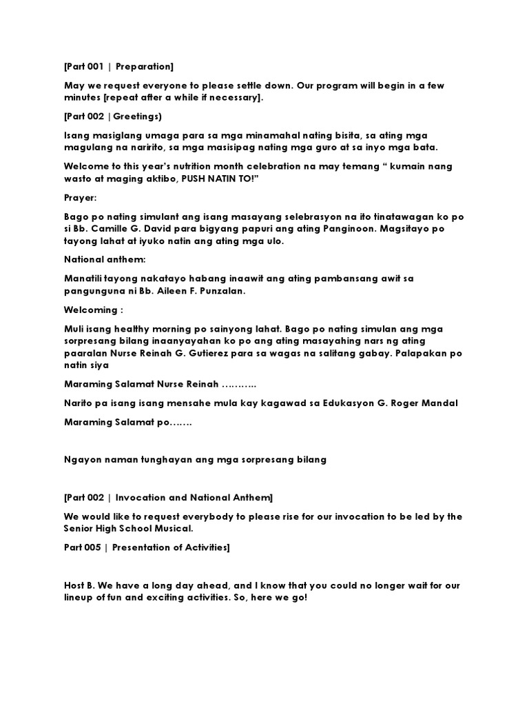 Invocation, Anthem Mark Start of Nutrition Celebration | PDF