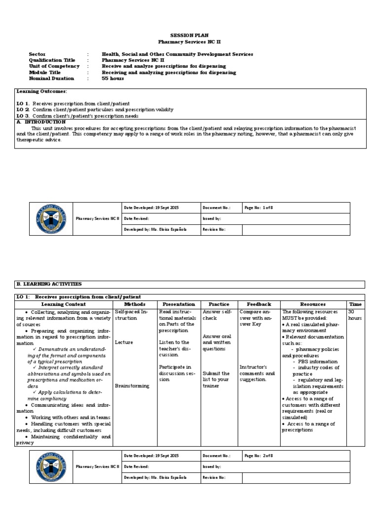 Session Plan Draft | PDF | Medical Prescription | Pharmacy