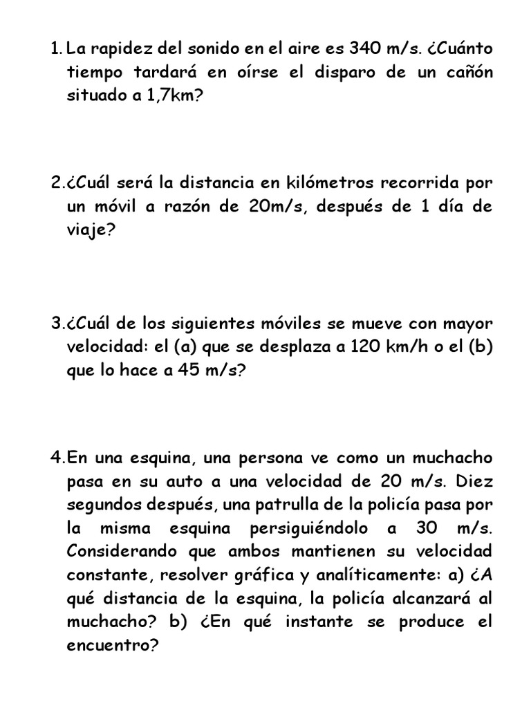 Hoja de Ejercicios de MRU | Descargar gratis PDF | Velocidad | Deportes