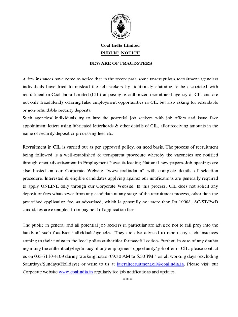 Public Notice Beware Fraudsters | PDF | Recruitment | Employment