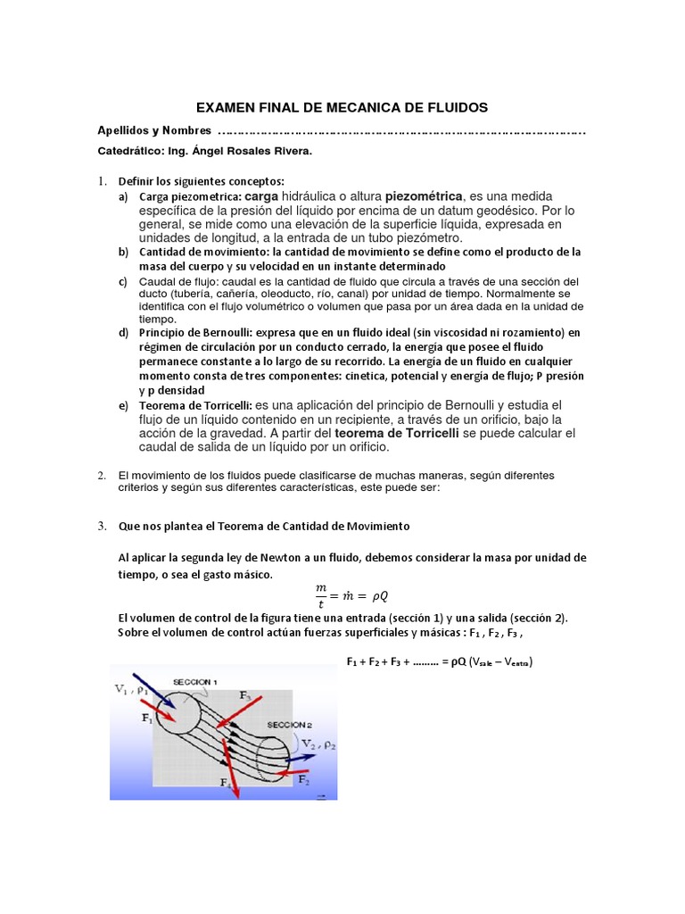 Examen Final Mecanica de Fluidos 2016 II | PDF | Líquidos | Descarga (hidrología)