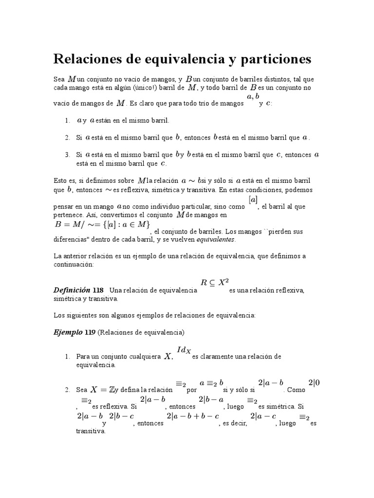 Relaciones de Equivalencia y Particiones | PDF | Conjunto (Matemáticas) | Función (Matemáticas)