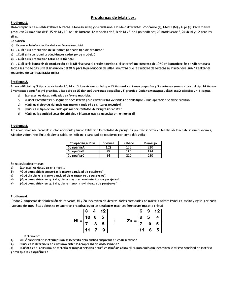 1 Problemas de Matrices | PDF | Matriz (Matemáticas) | Enseñanza de matemática