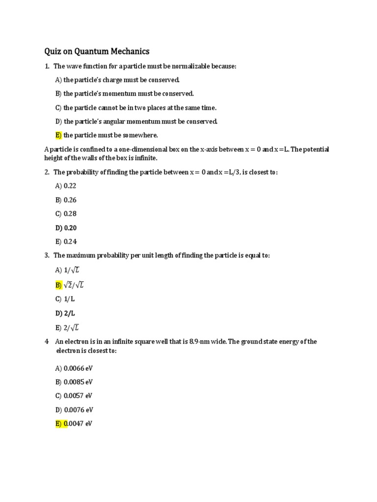 Quiz On Quantum Mechanics | PDF | Electronvolt | Electron