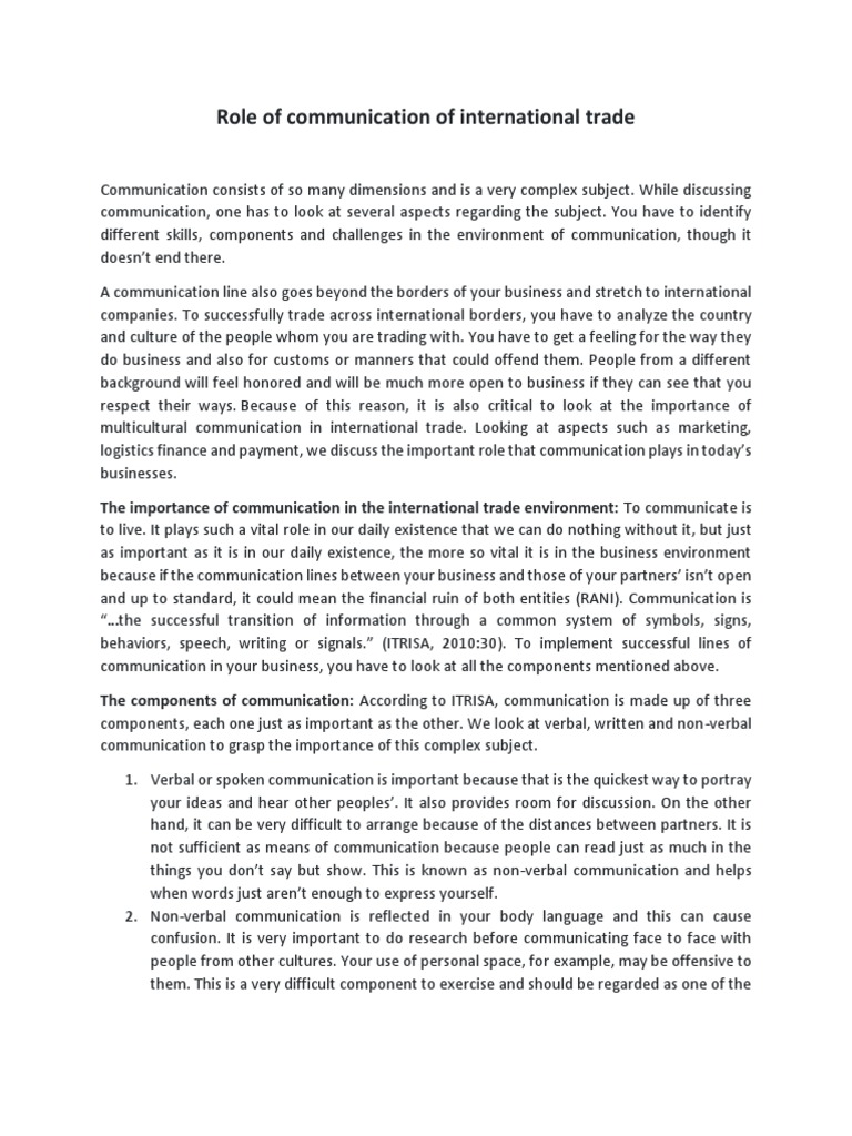 Role of Communication in International Trade | PDF | Nonverbal ...