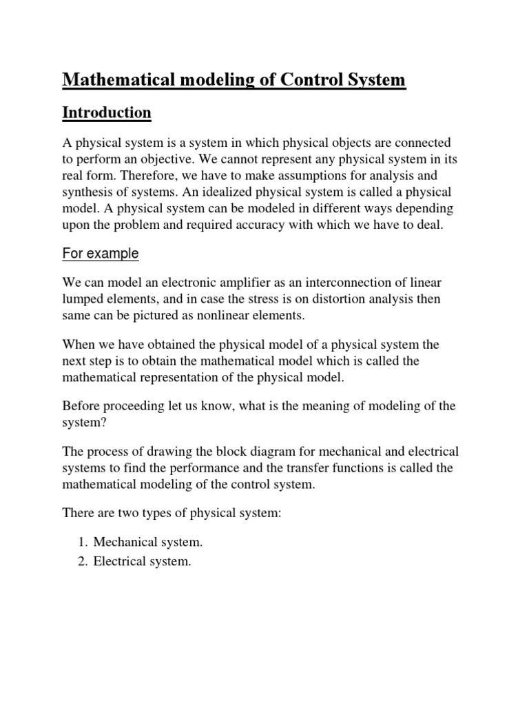 Mathematical Modeling in Control Systems | PDF | Rotation Around A ...