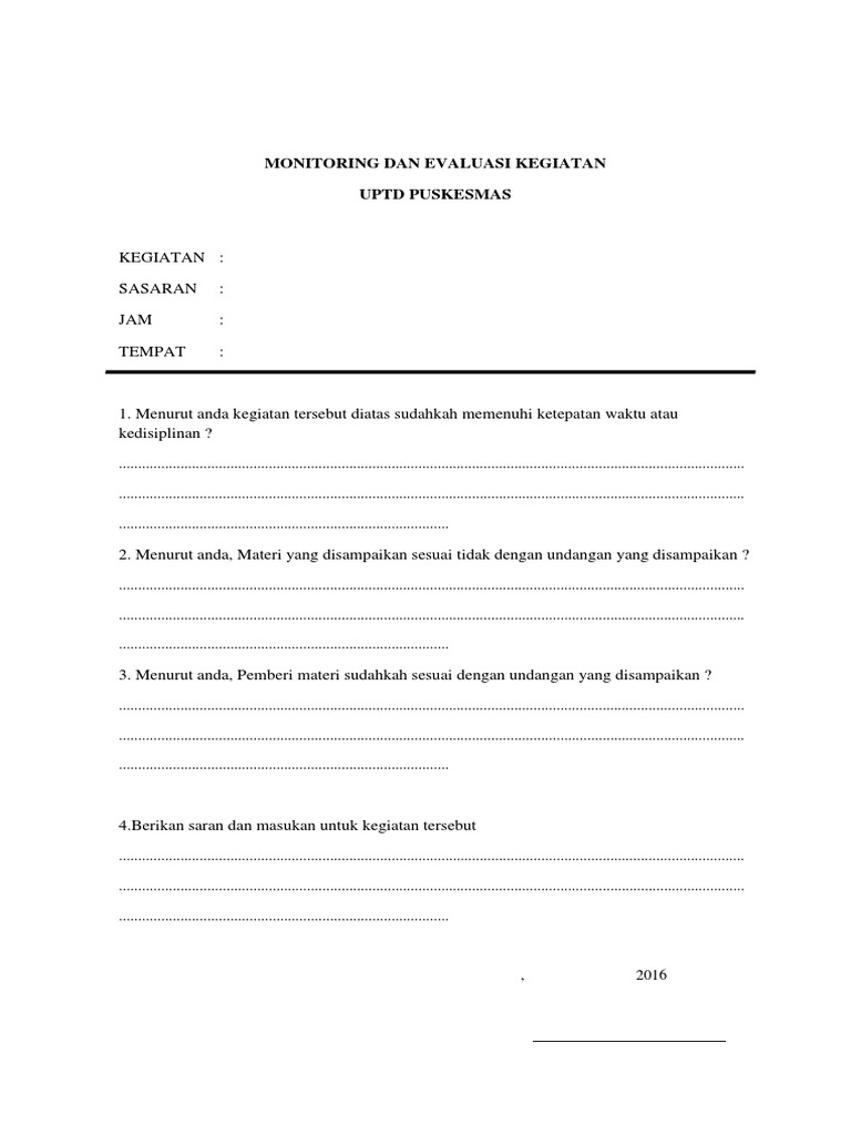 Blanko Monitoring Dan Evaluasi Kegiatan | PDF