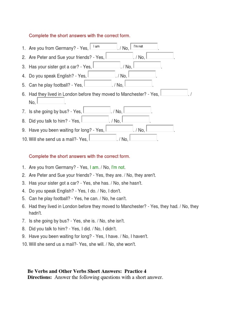 Short Answers Practice Exercises | PDF
