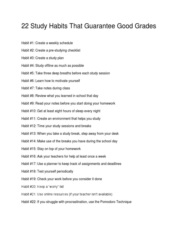 Study Habits For Better Grades | PDF | Homework