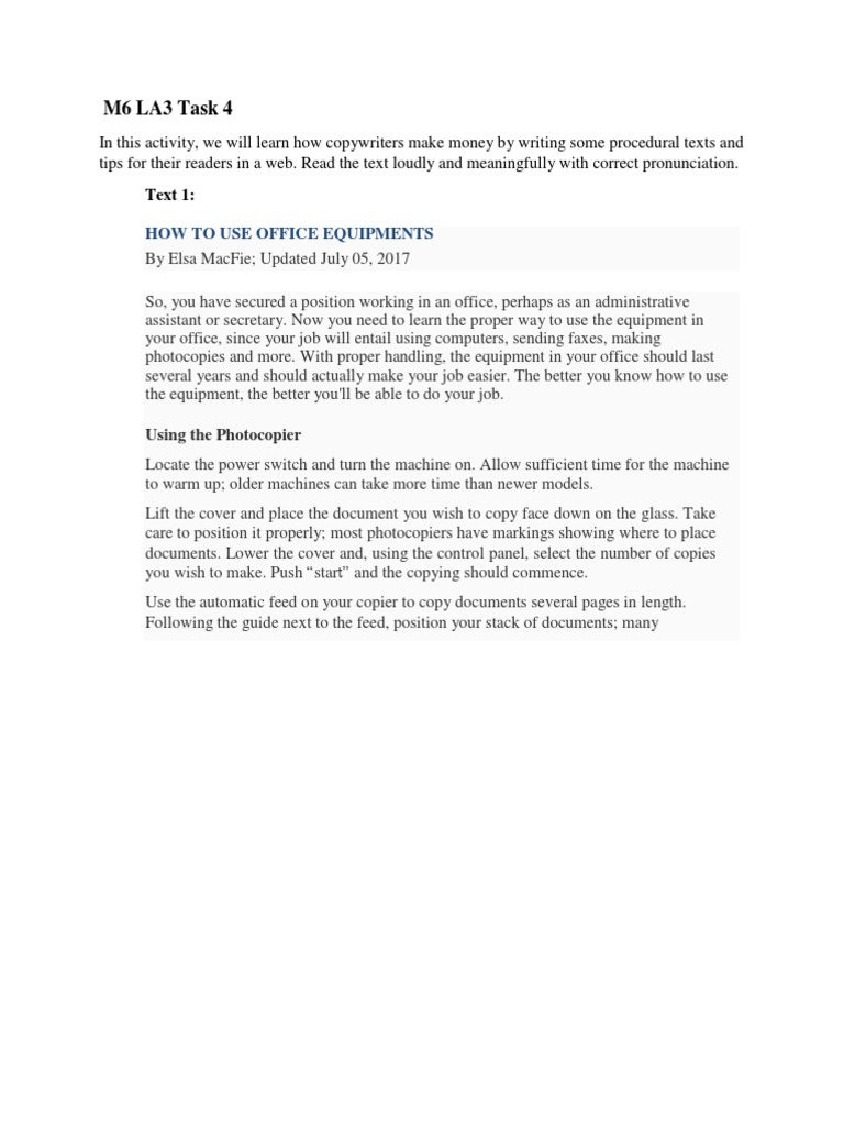 M6 LA3 Task 4 | PDF | Photocopier | Office Equipment