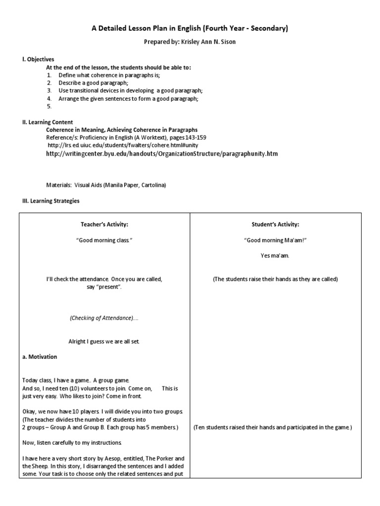 Coherence in Paragraphs Lesson Plan | PDF | Project Gemini | Project ...