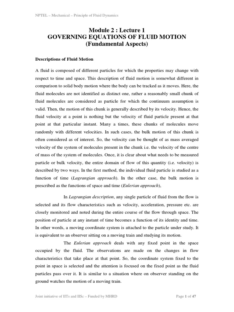 Governing Equation For Fluid Motion | PDF | Fluid Dynamics | Momentum