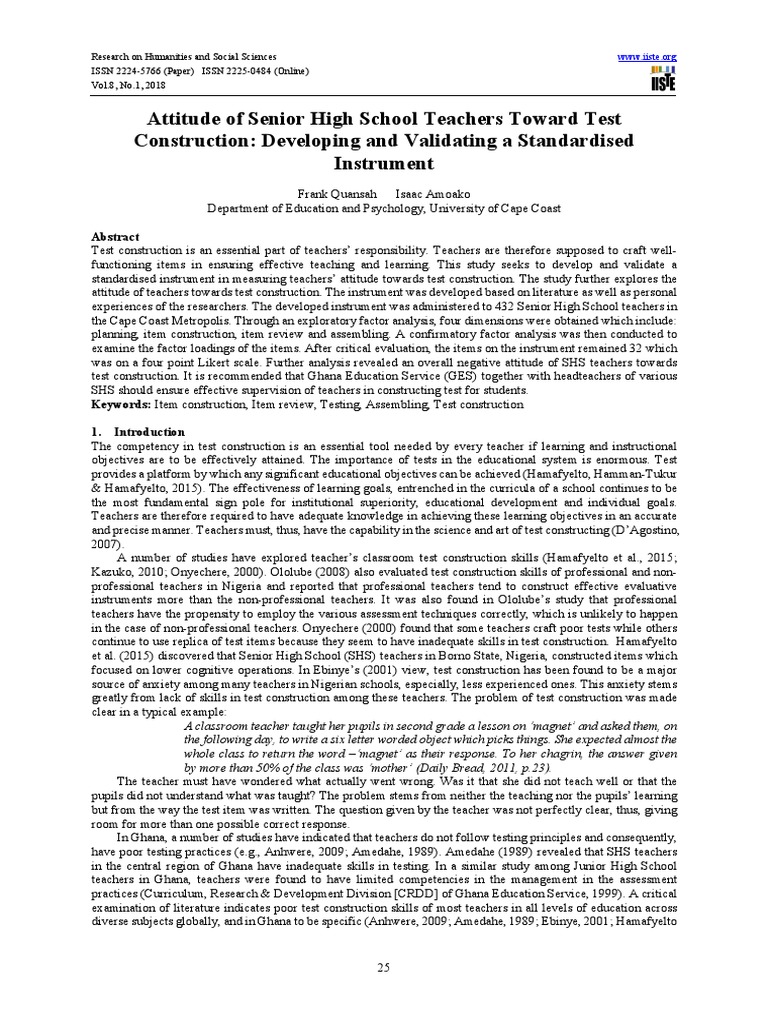 Teachers' Attitudes Toward Test Construction | PDF | Factor Analysis ...