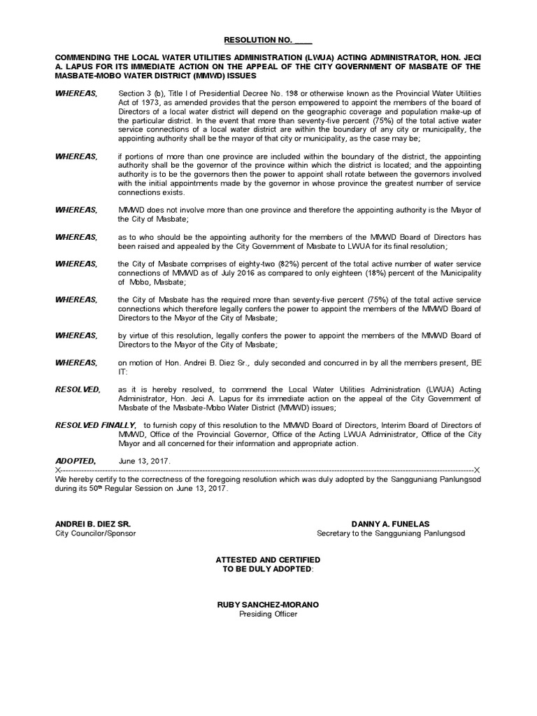 Resolution Commending Lwua Jeci Lapus | PDF | Local Government | Governor