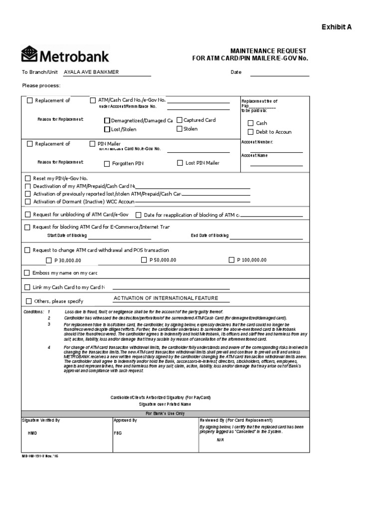 Maintenance Request For ATM Cards - PIN Mailer - EGov No | PDF | Debit ...