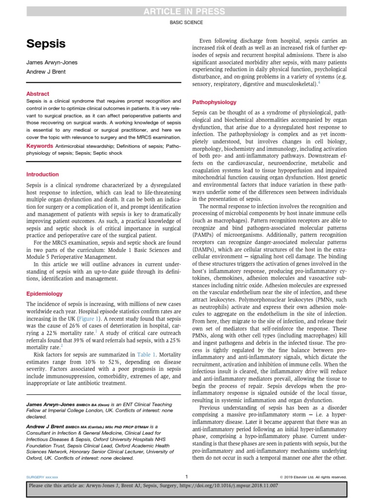 Sepsis: Pathophysiology | PDF | Sepsis | Inflammation