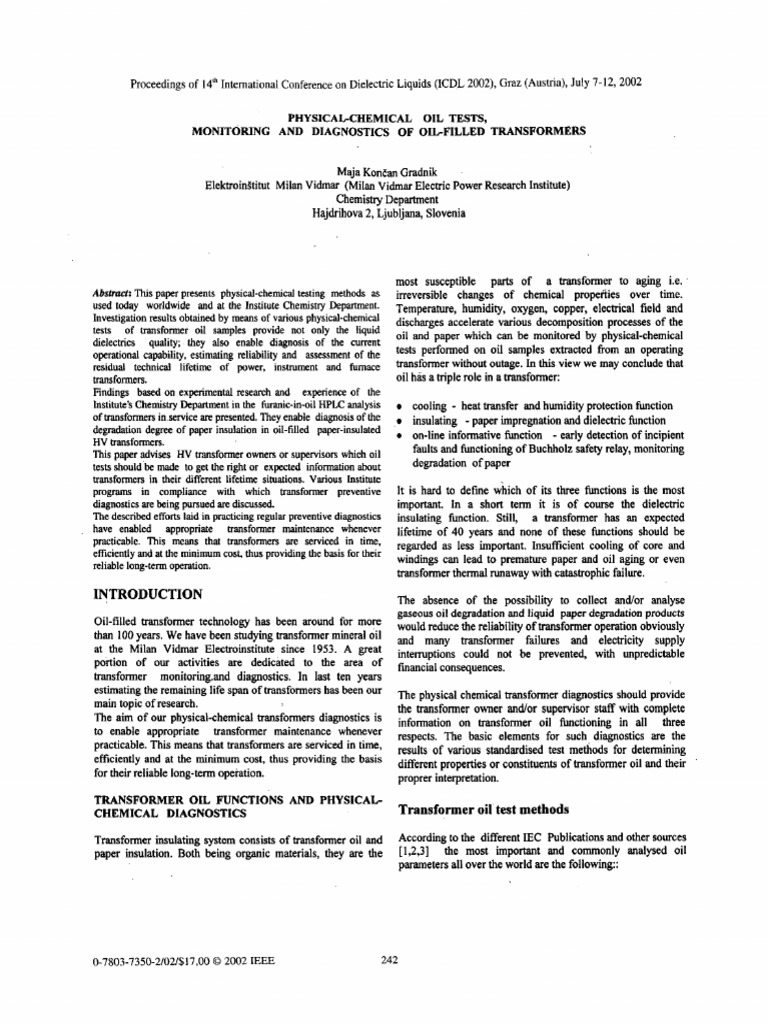 Physicalchemical Oil Tests Monitoring and Diagnostics of Oilfill | PDF ...