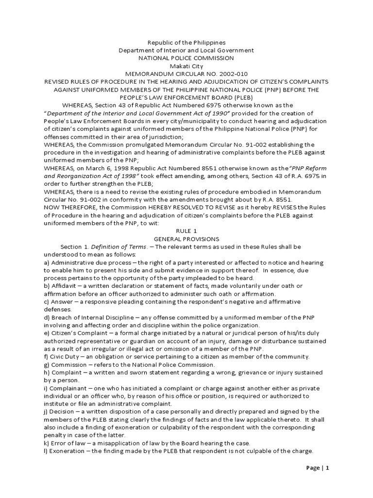 PLEB Rules of Procedure | Judgment (Law) | Complaint | Free 30-day ...