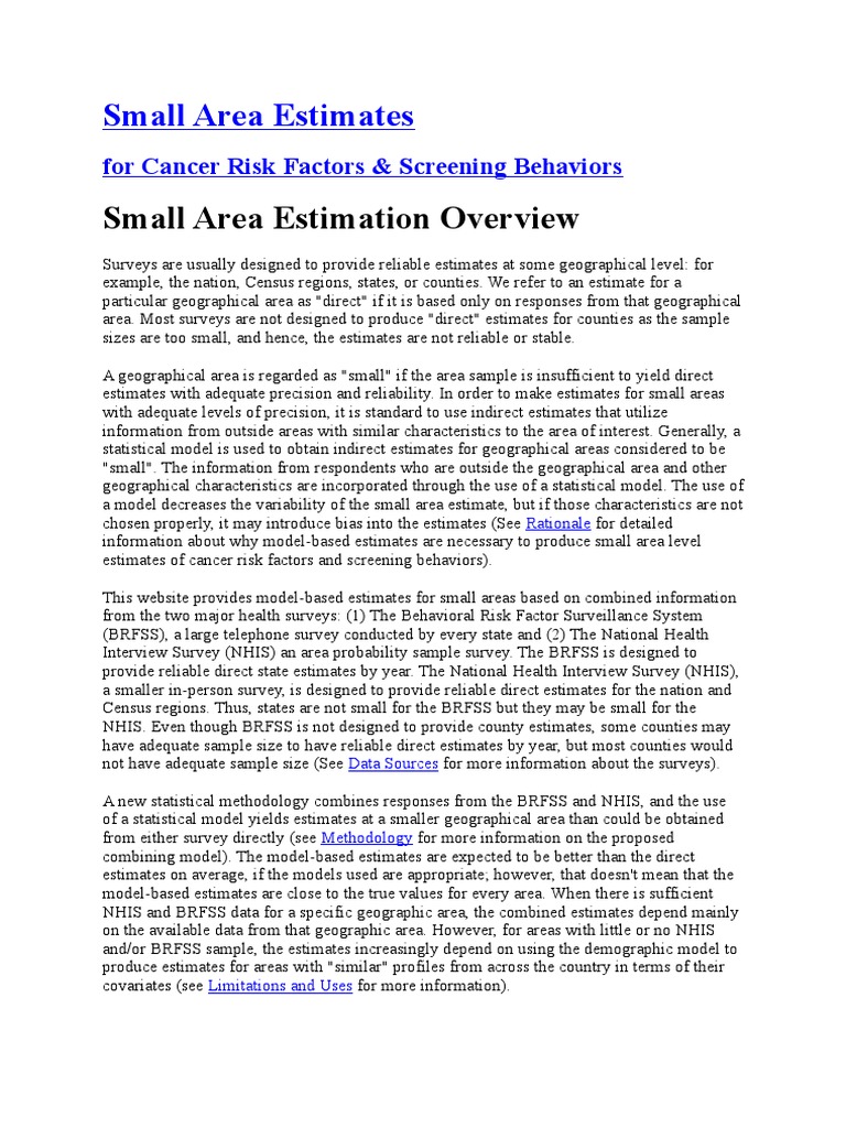 Small Area Estimation Overview | Download Free PDF | Sampling ...