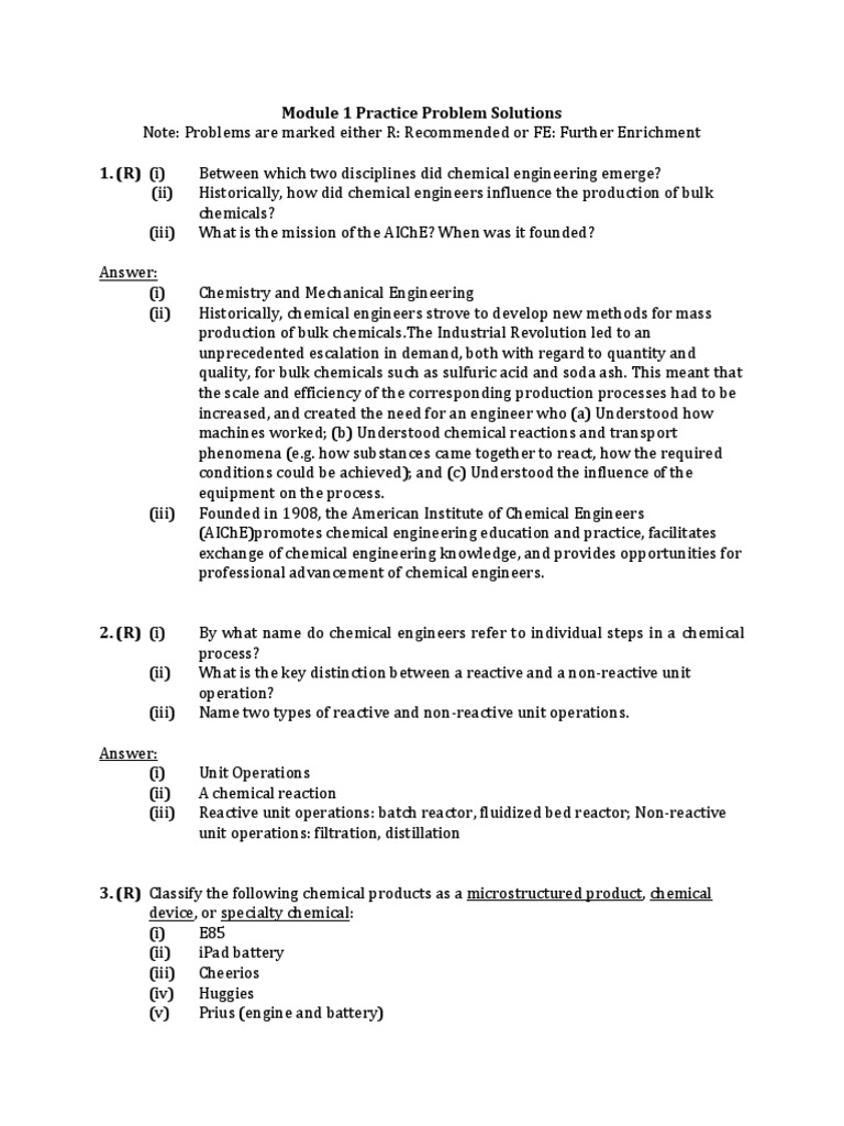 Module 1 Practice Problem Solutions Pdf Chemical Engineering