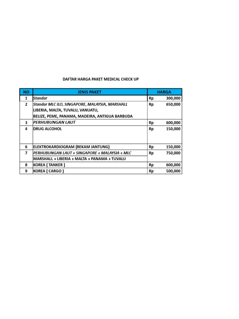 Harga Paket Medical Check Up Pelaut | PDF | Sains & Matematika