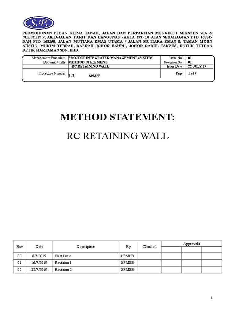 Method Statement:: Rc Retaining Wall | Personal Protective Equipment ...