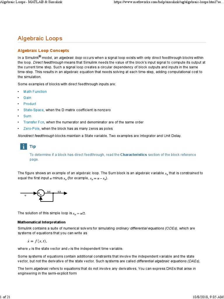 Algebraic Loops - MATLAB & Simulink | PDF | Equations | Control Flow