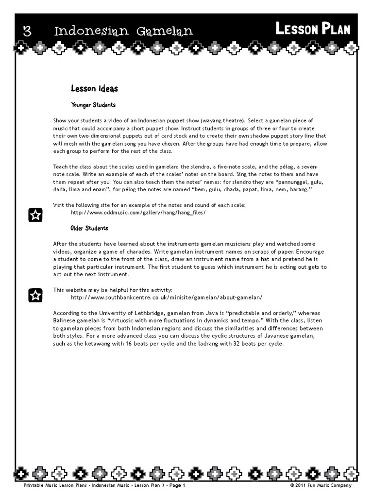 Lesson Plan: Indonesian Gamelan | PDF | Performing Arts | Entertainment