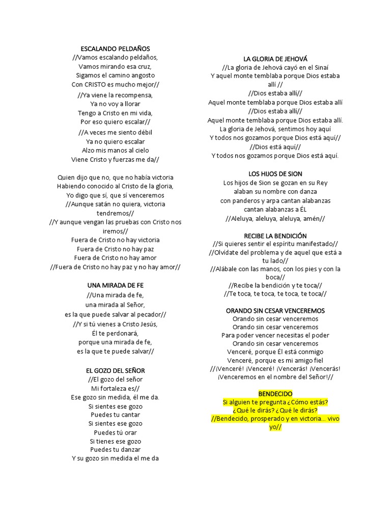 Letra de Coros Cristianos | PDF | Oración | Cristo (título)