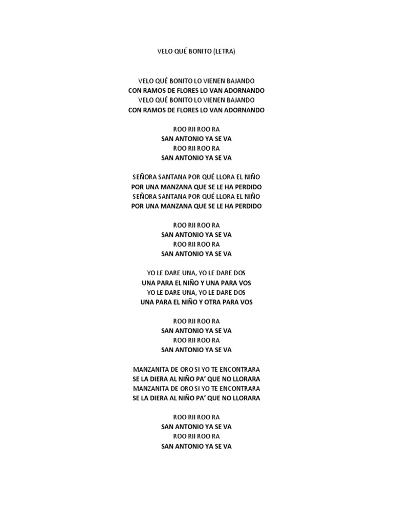 Velo Qué Bonito Letra | PDF