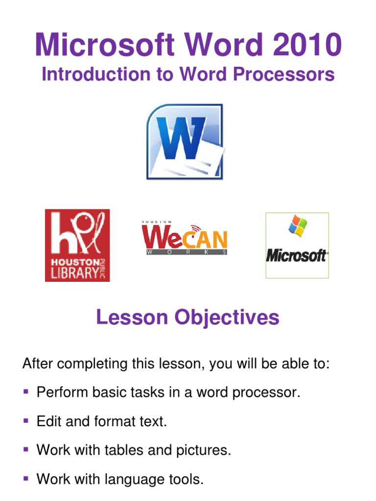 Microsoft Word 2010: Introduction To Word Processors | Download Free ...