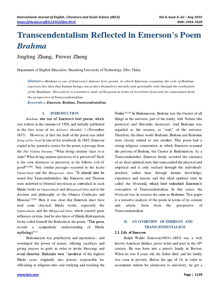 Transcendentalism Reflected in Emerson's Poem Brahma | PDF | Bhagavad ...