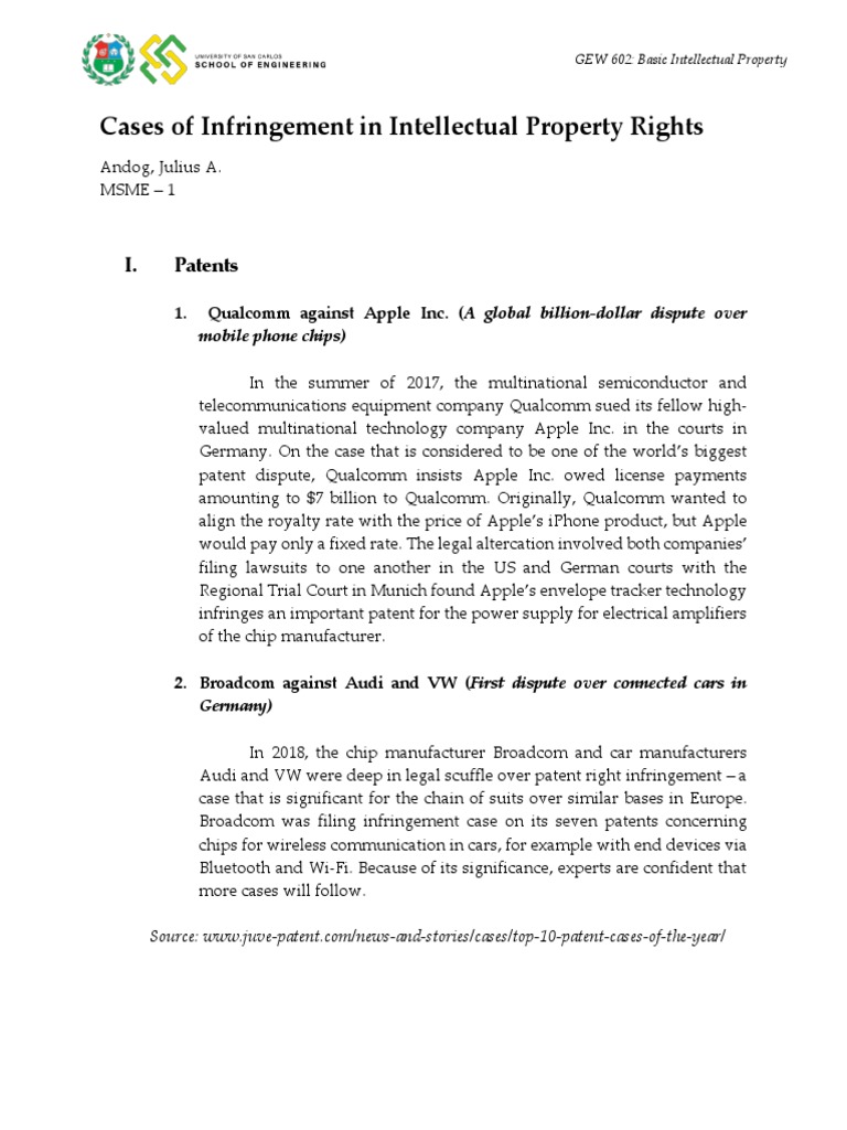 Cases of Infringement in Intellectual Property (IP) Rights | PDF ...