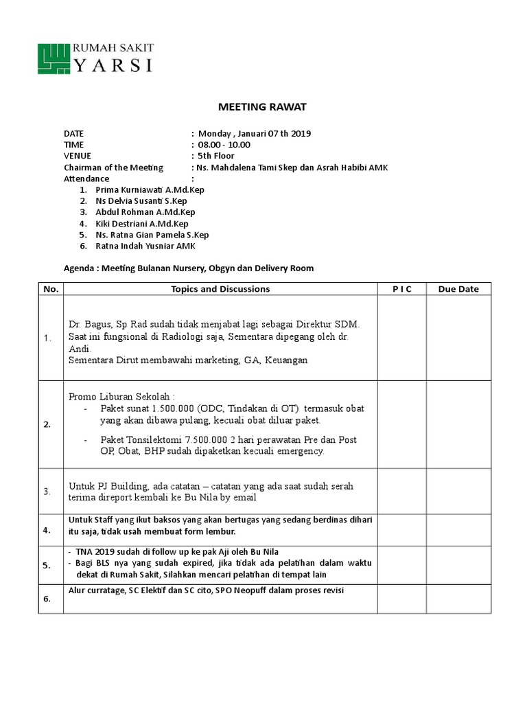 Notulen Meeting Kebidanan | PDF