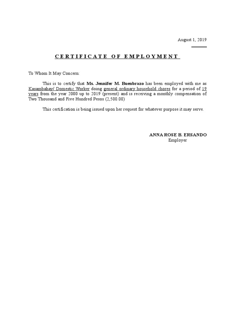 Sample Certificate of Employment | PDF | Labor | Economies