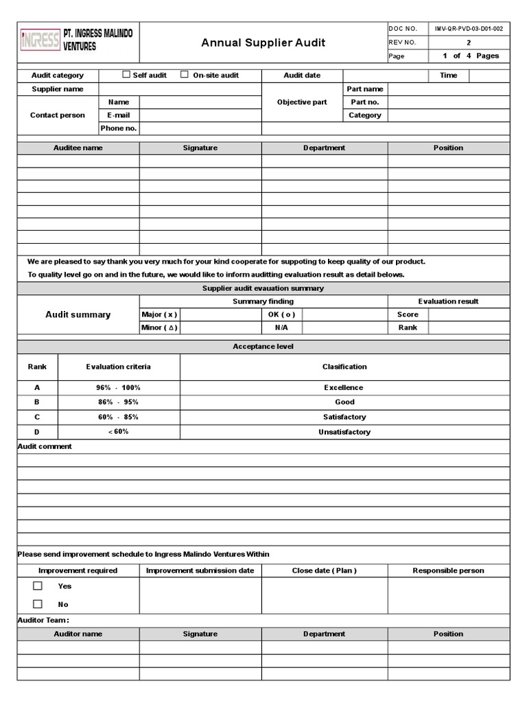 Annual Supplier Audit | PDF | Iso 9000 | Audit