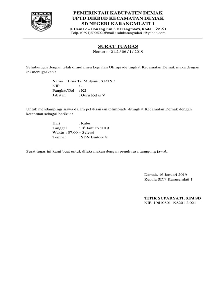 Surat Tugas Pendamping Osn | PDF