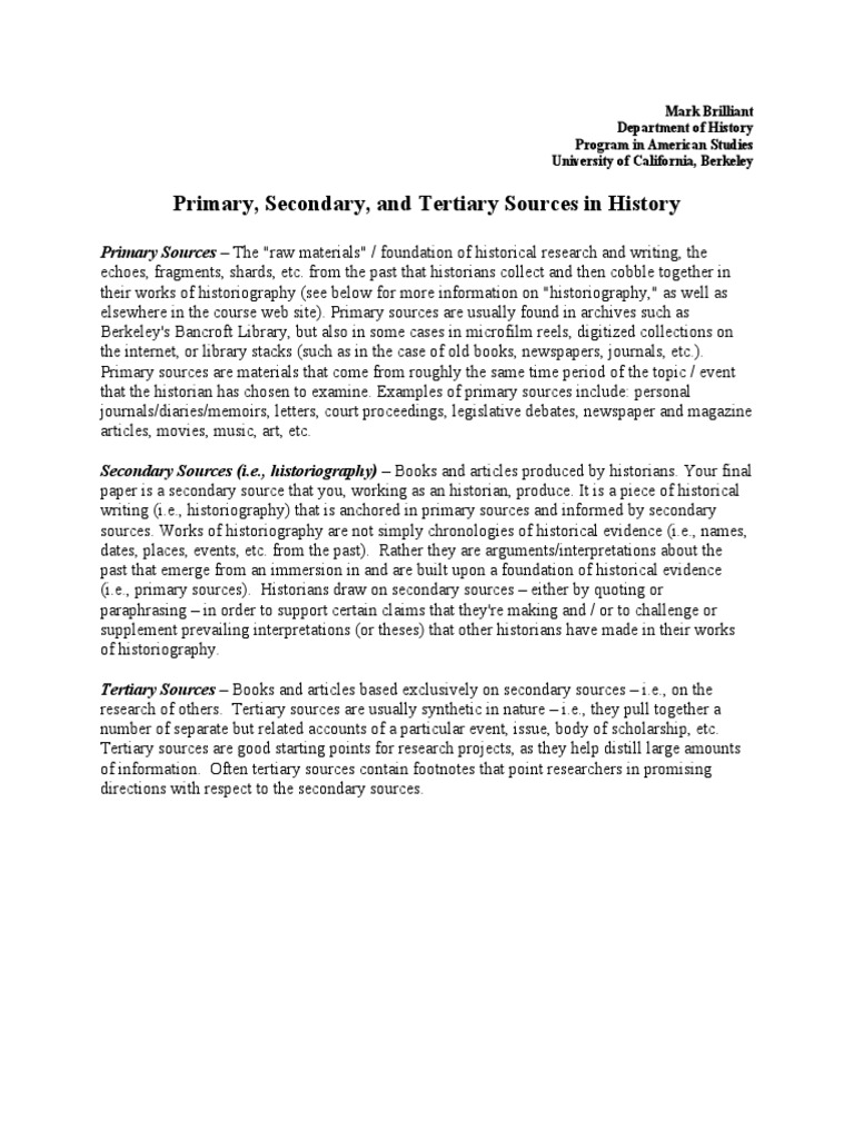 Primary, Secondary, and Tertiary Sources in History | PDF | Primary ...