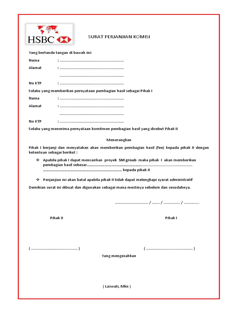 Surat Perjanjian Komisi | PDF | Game & Aktivitas | Hukum